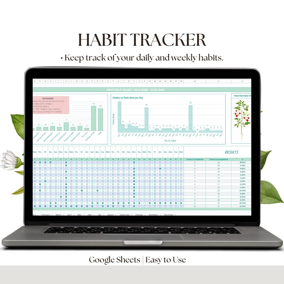 Habit Tracker Spreadsheet Google Sheets Excel Template Daily Habit ...