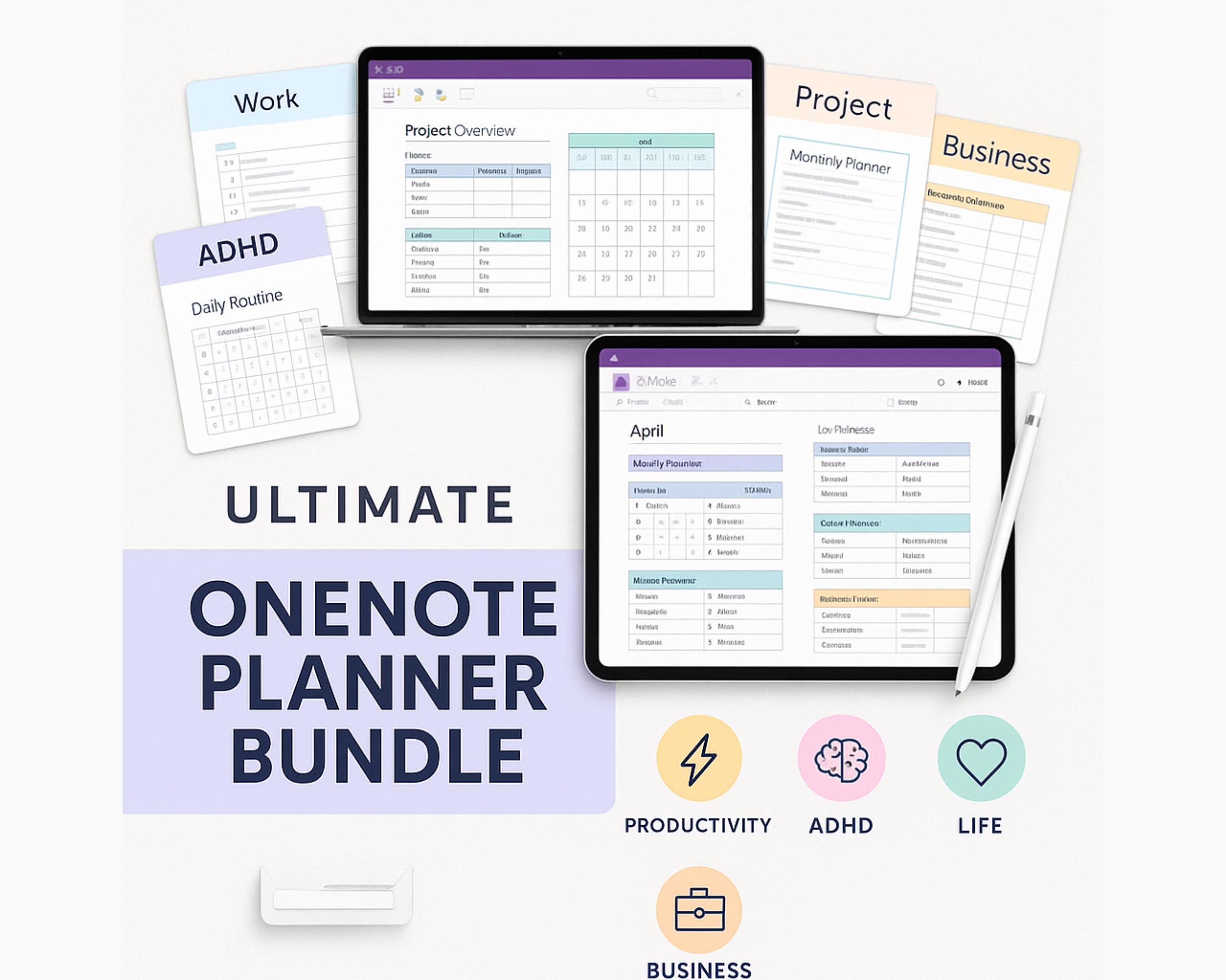 Onenote Templates for Work Bundle | Professional,life, ADHD, Project ...