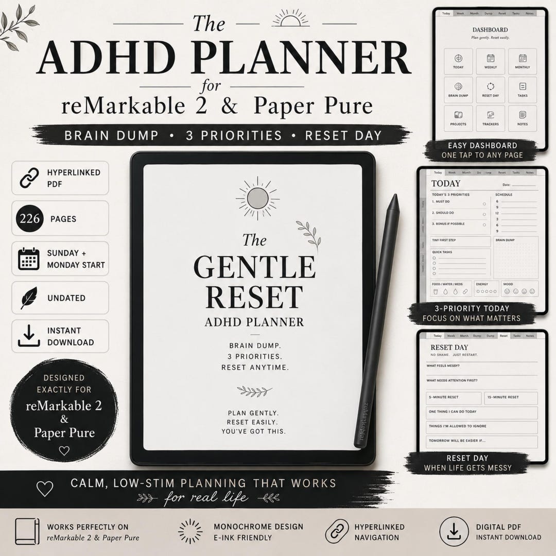 ADHD Planner for Remarkable 2 | Hyperlinked Brain Dump, 3 Priorities ...