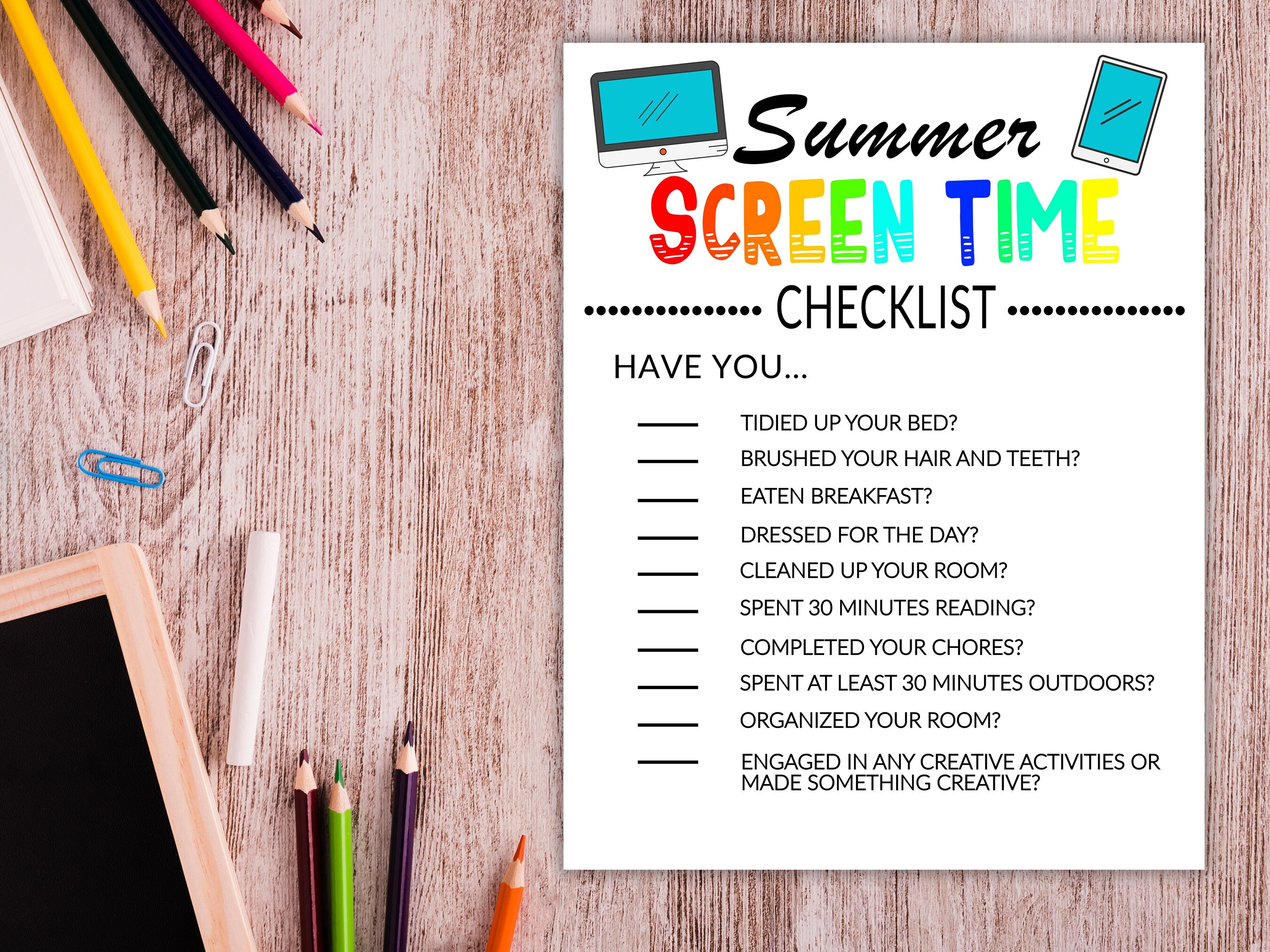 Editable Summer Screen Time Rules for Kids, Summer Planner, Printable ...