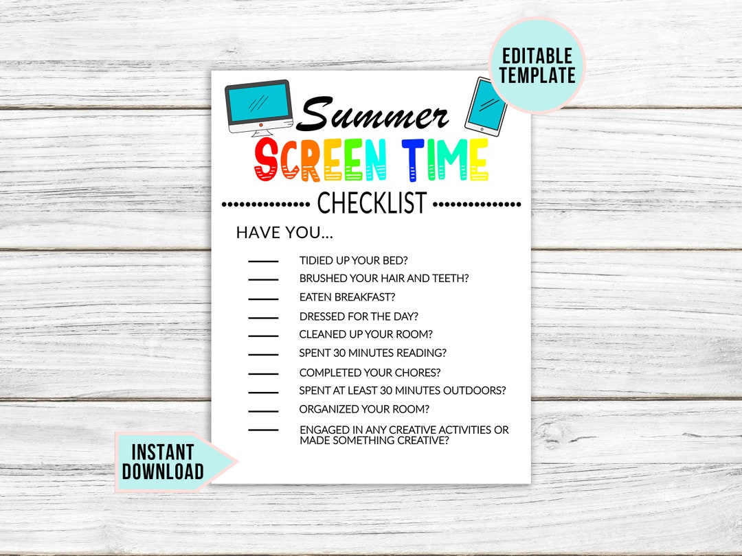 Editable Summer Screen Time Rules for Kids, Summer Planner, Printable ...