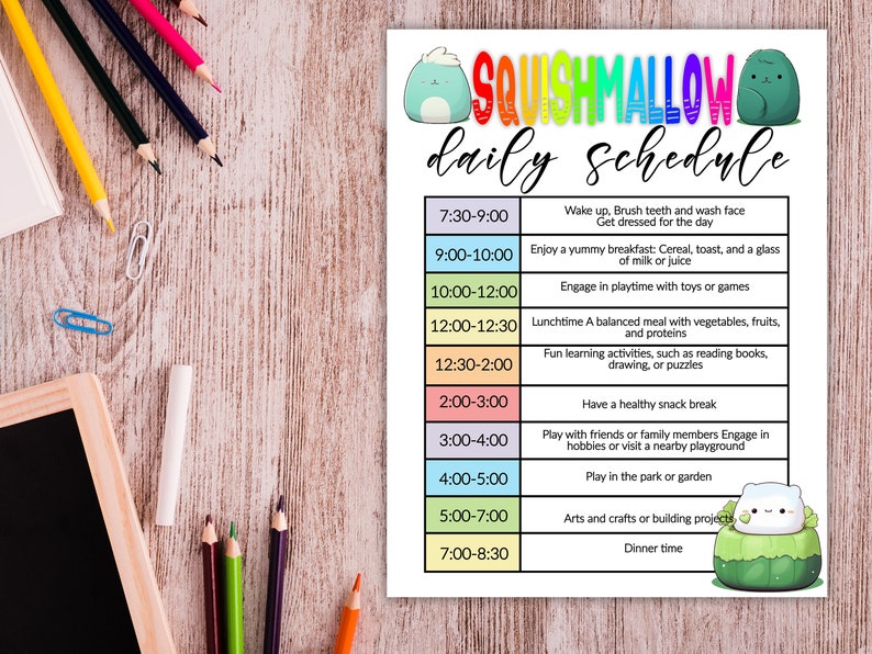 Editable Kids Daily Schedule Template, Squishmallow Schedule Printable ...