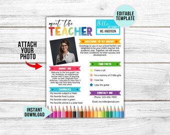 Rainbow Meet the Teacher Template, Editable Teacher Printable, Back to ...
