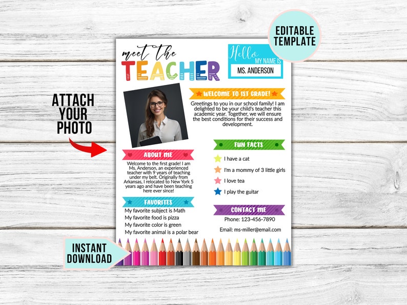 Rainbow Meet the Teacher Template Editable Teacher Printable - Etsy