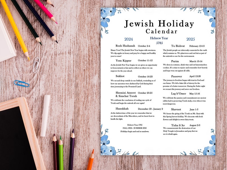 2024-2025 *NEW* Jewish Holiday Calendar | Hebrew Calendar 5785 | Rosh ...
