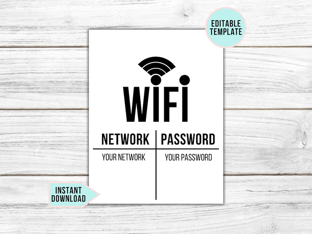 Editable Wifi Sign Template, Wifi Password Sign, Wifi Password ...
