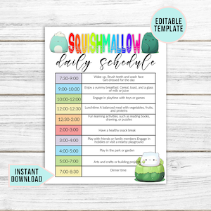 Editable Kids Daily Schedule Template, Squishmallow Schedule Printable ...