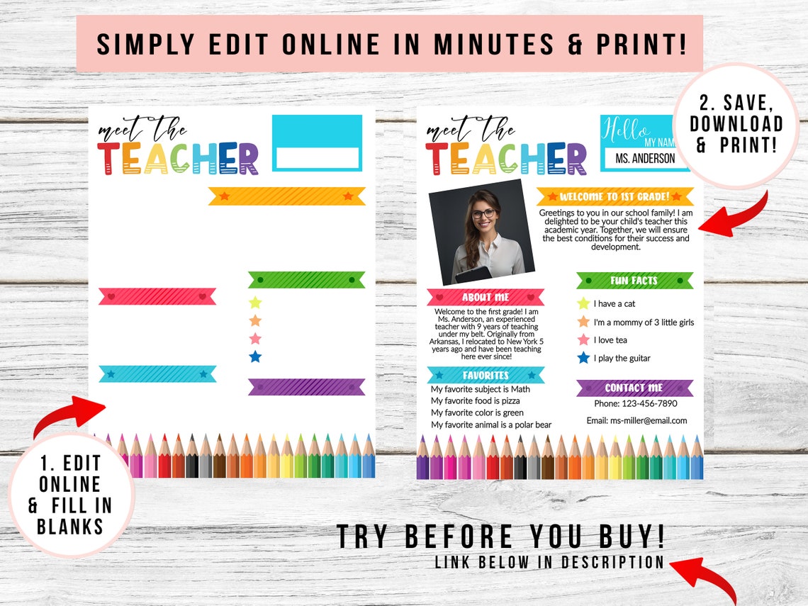 Rainbow Meet the Teacher Template Editable Teacher Printable - Etsy