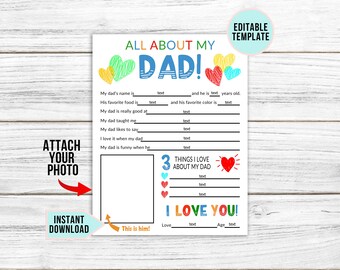 All About My Dad Printable, Fathers Day Gift From Kids Interview, Dad ...