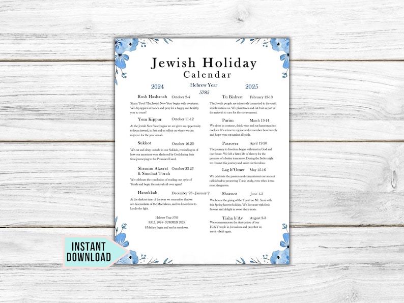 2024-2025 *NEW* Jewish Holiday Calendar | Hebrew Calendar 5785 | Rosh ...