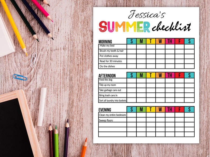 Editable Summer Daily Checklist for Kids, Daily Summer Routine, Kids ...