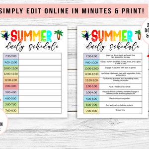 Editable Kids Daily Schedule Template, Summer Schedule Printable, Daily ...