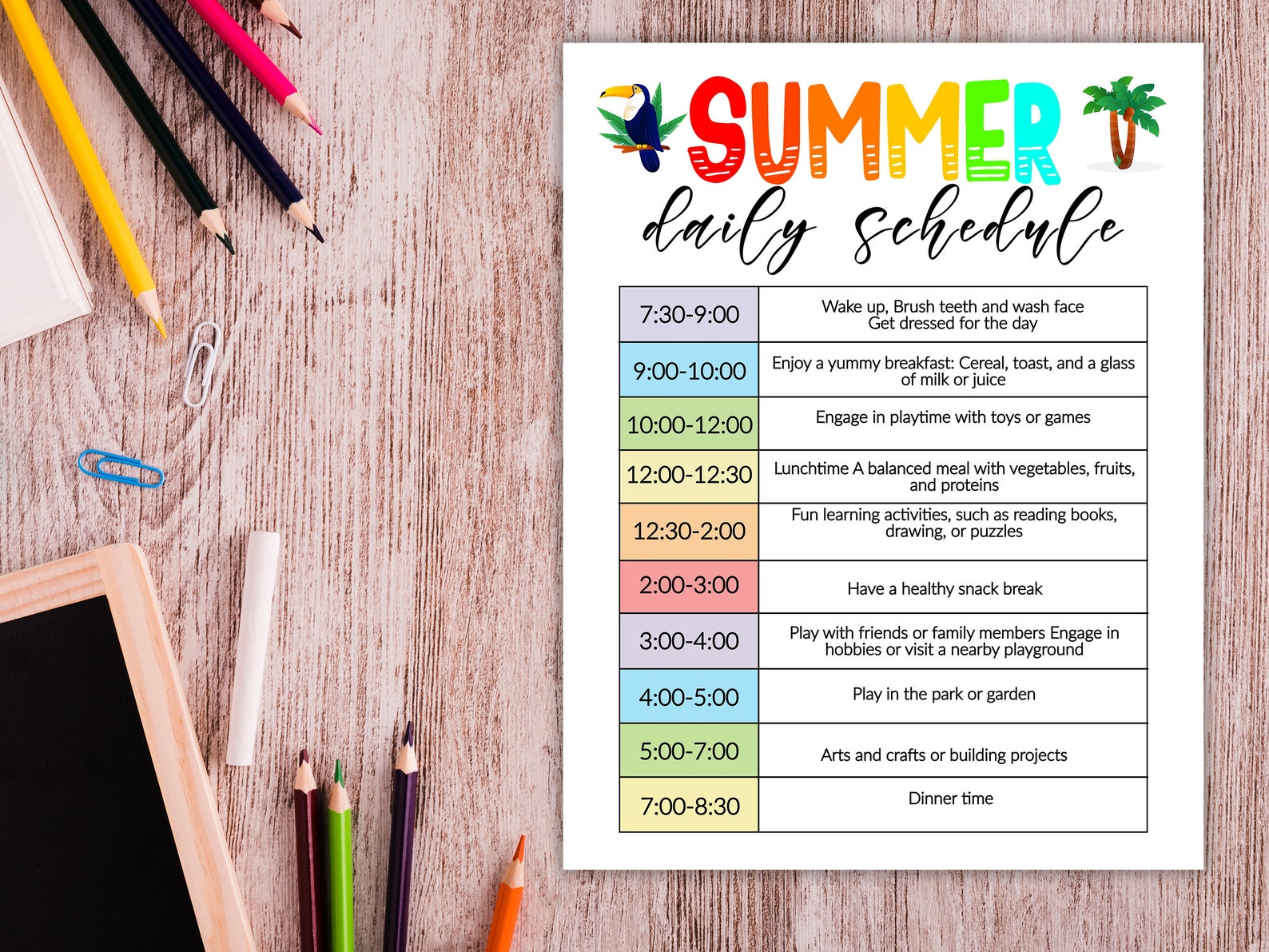 Editable Kids Daily Schedule Template, Summer Schedule Printable, Daily ...