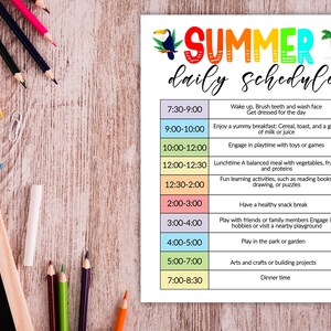 Editable Kids Daily Schedule Template, Summer Schedule Printable, Daily ...