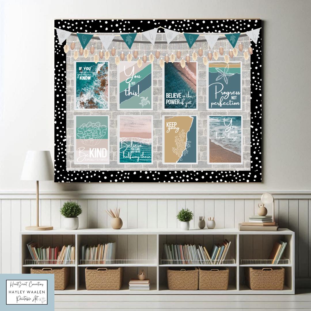 Boho Coastal Bulletin Board Kit, Digital Download, Motivational Posters ...