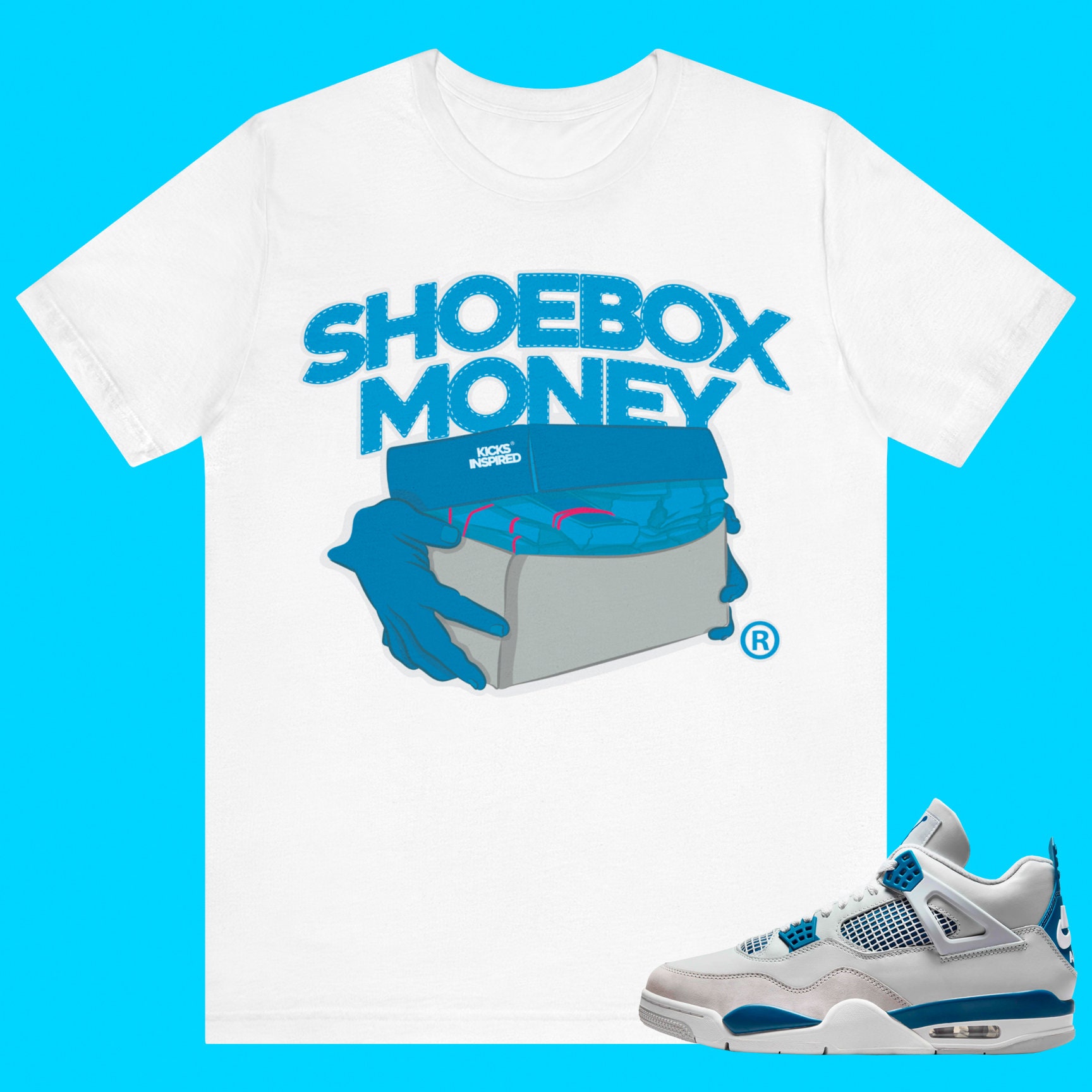 Jordan 4 Military Blue Industrial Blue Shoe Box Money Unisex Sneaker Matching Tees Etsy UK