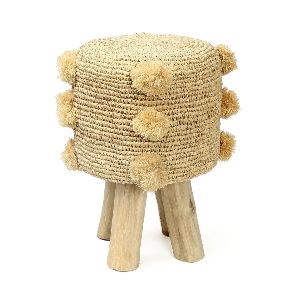 Raffia Pom Pom Stool Lightweight, Natural Fiber Indoor/outdoor Stool ...
