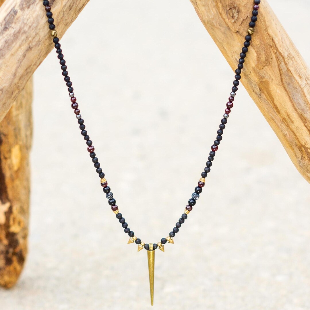 Magma Black and Red Beads Necklace With Brass Pendant Nomadism Jewels ...
