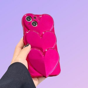 Heart 3D Fold Love Heart Pattern Phone Case for iPhone 15 14 13 12 11 ...