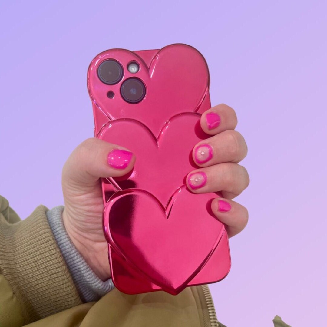 Heart 3D Fold Love Heart Pattern Phone Case for iPhone 15 14 13 12 11 Pro Max Electroplated Soft ...