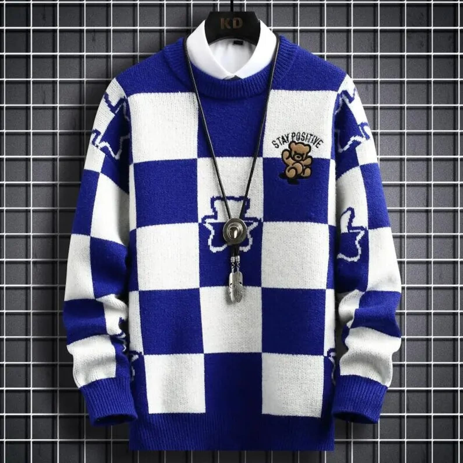 Blue White Sweater Sweatshirt New Custom Clothing High Quality Sweater ...