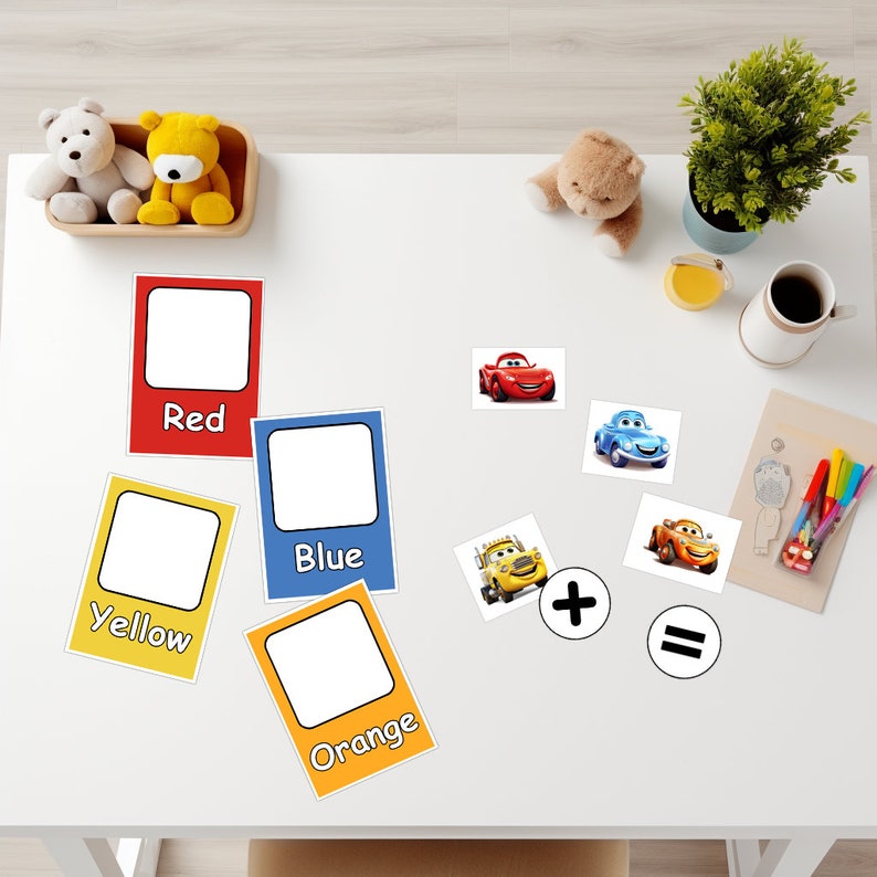 Colorful Cars Flashcards, Printable for Children, Color Sorting Cards ...