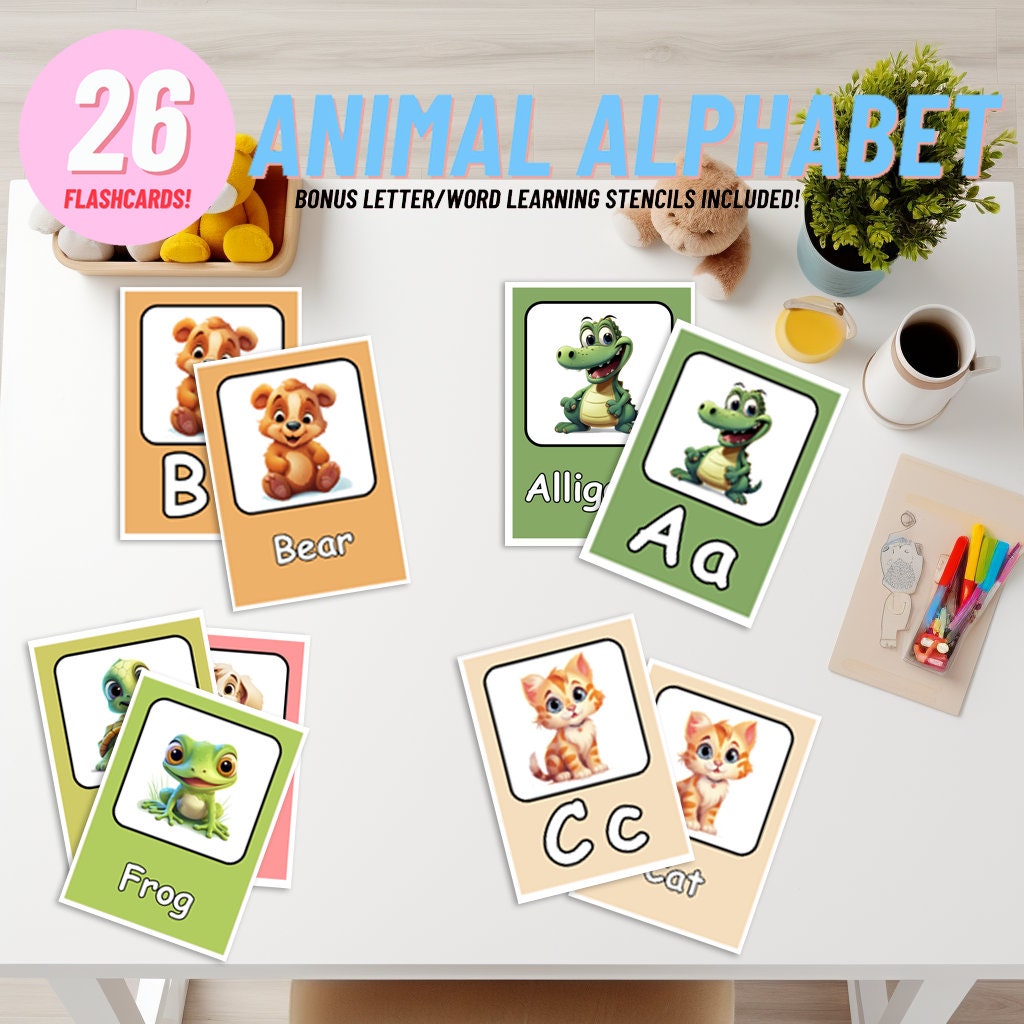 Animal Alphabet Flashcards, Educational Printable Cards With *BONUS ...