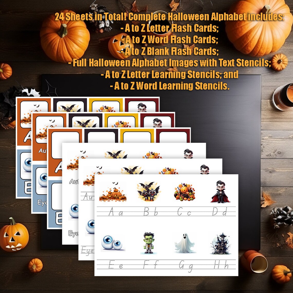 Halloween Alphabet Flashcards Printable Flashcards Spooky - Etsy