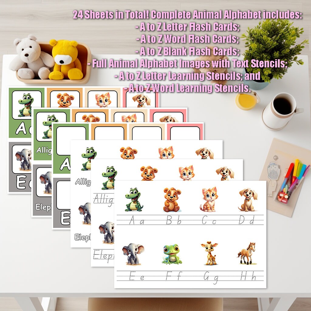 Animal Alphabet Flashcards, Educational Printable Cards With *BONUS ...