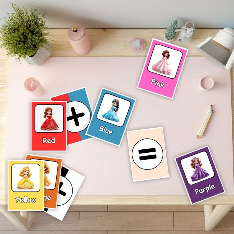 Colorful Princesses Flashcards, Color Educational Printable Cards With ...