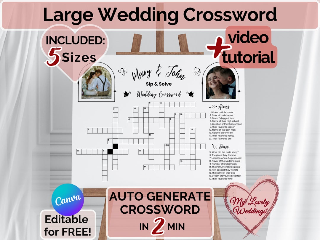 Photo Wedding Crossword Puzzle Sign, Photo Wedding Table Games ...