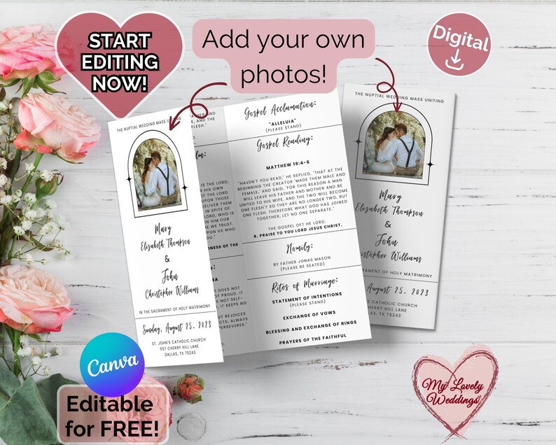 Printable Trifold Catholic Wedding Program Template, White Full Mass ...