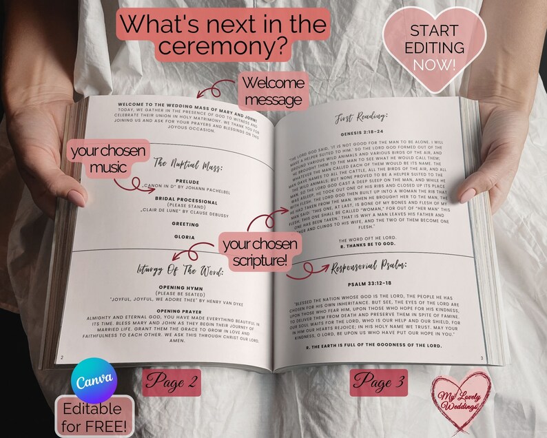 Editable Catholic Wedding Program Template, Bifold 8 Pages Full Mass ...