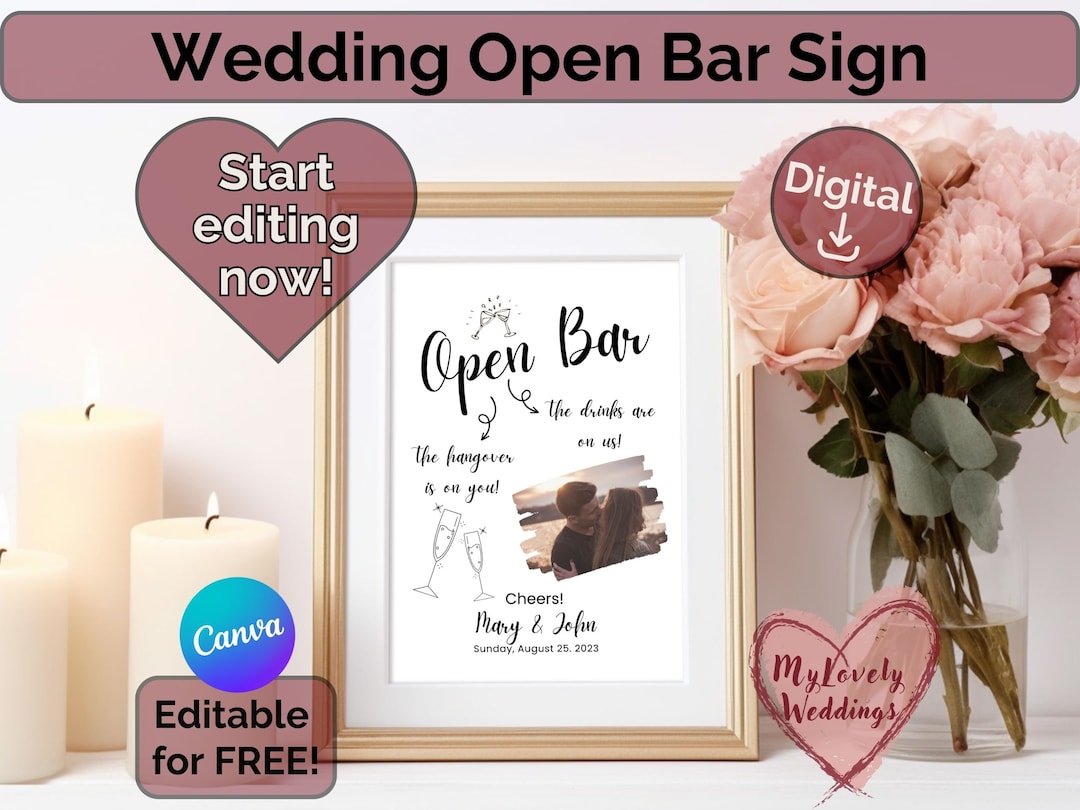 Minimalist Printable Open Bar Sign, Editable Funny Open Bar Sign ...