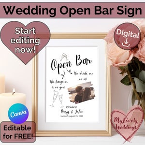 Minimalist Printable Open Bar Sign, Editable Funny Open Bar Sign ...