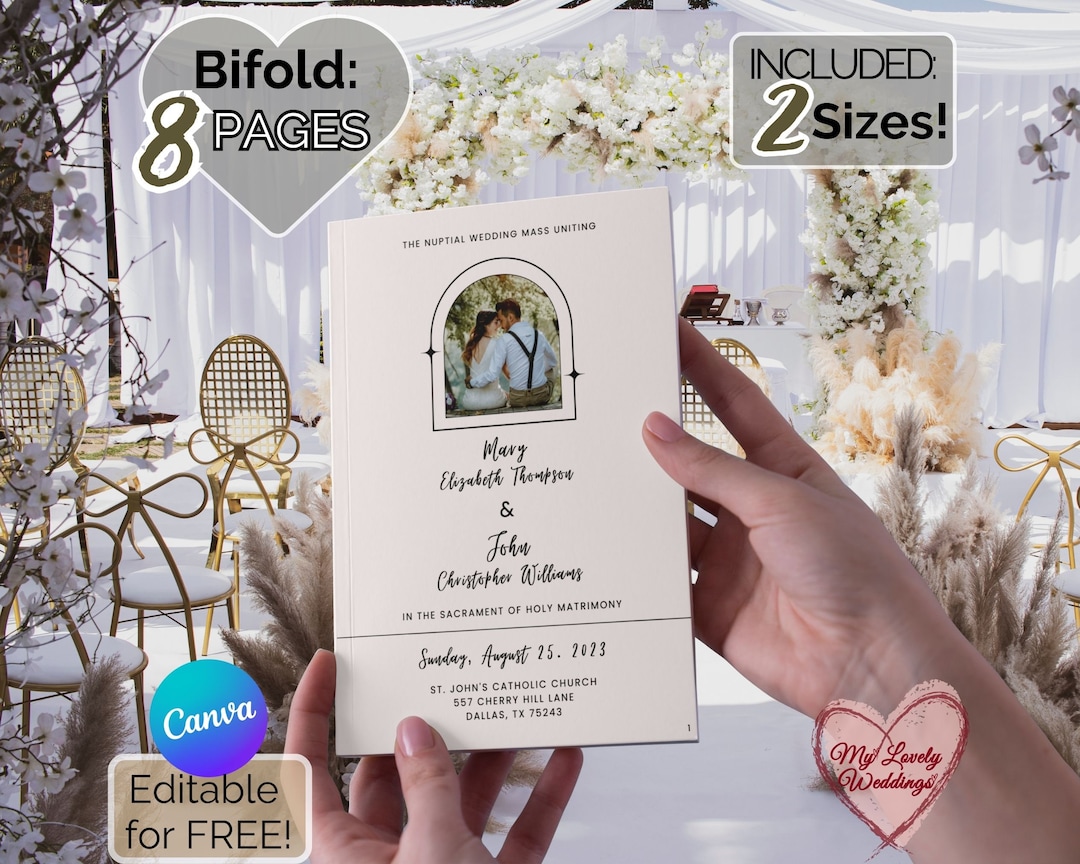 Printable Bifold Catholic Wedding Program Template, Full Mass 8 Pages ...