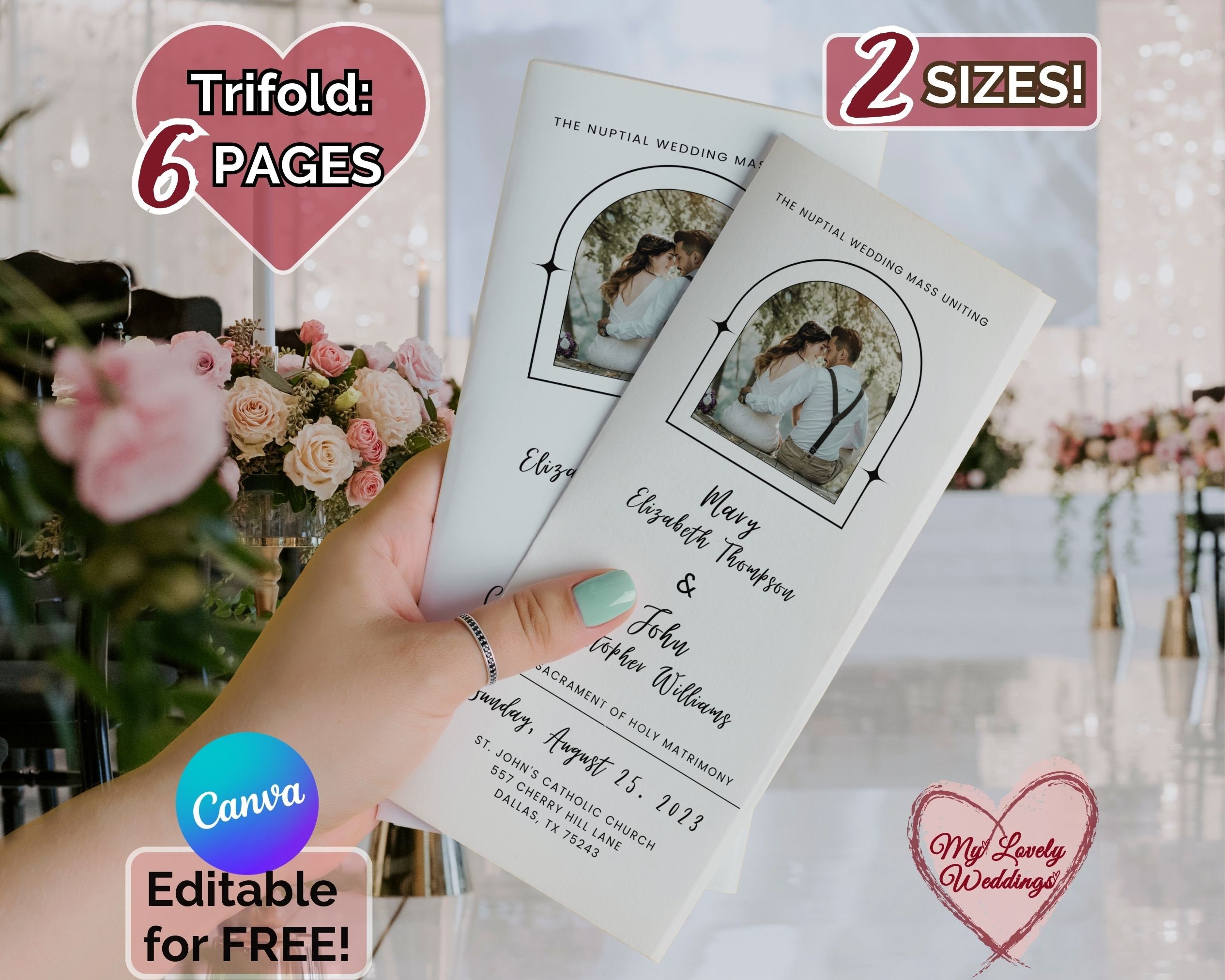 Printable Trifold Catholic Wedding Program Template, White Full Mass ...