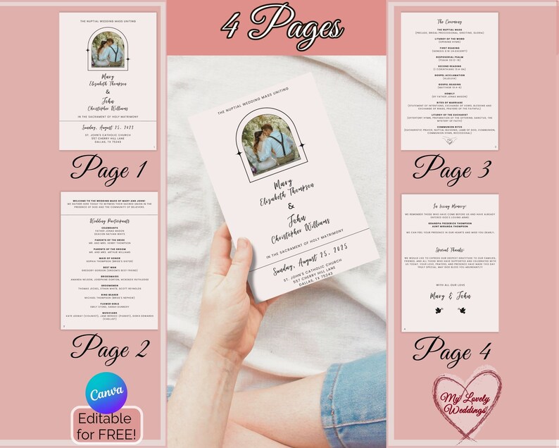 Editable Catholic Wedding Program Template, White Bifold Full Mass ...