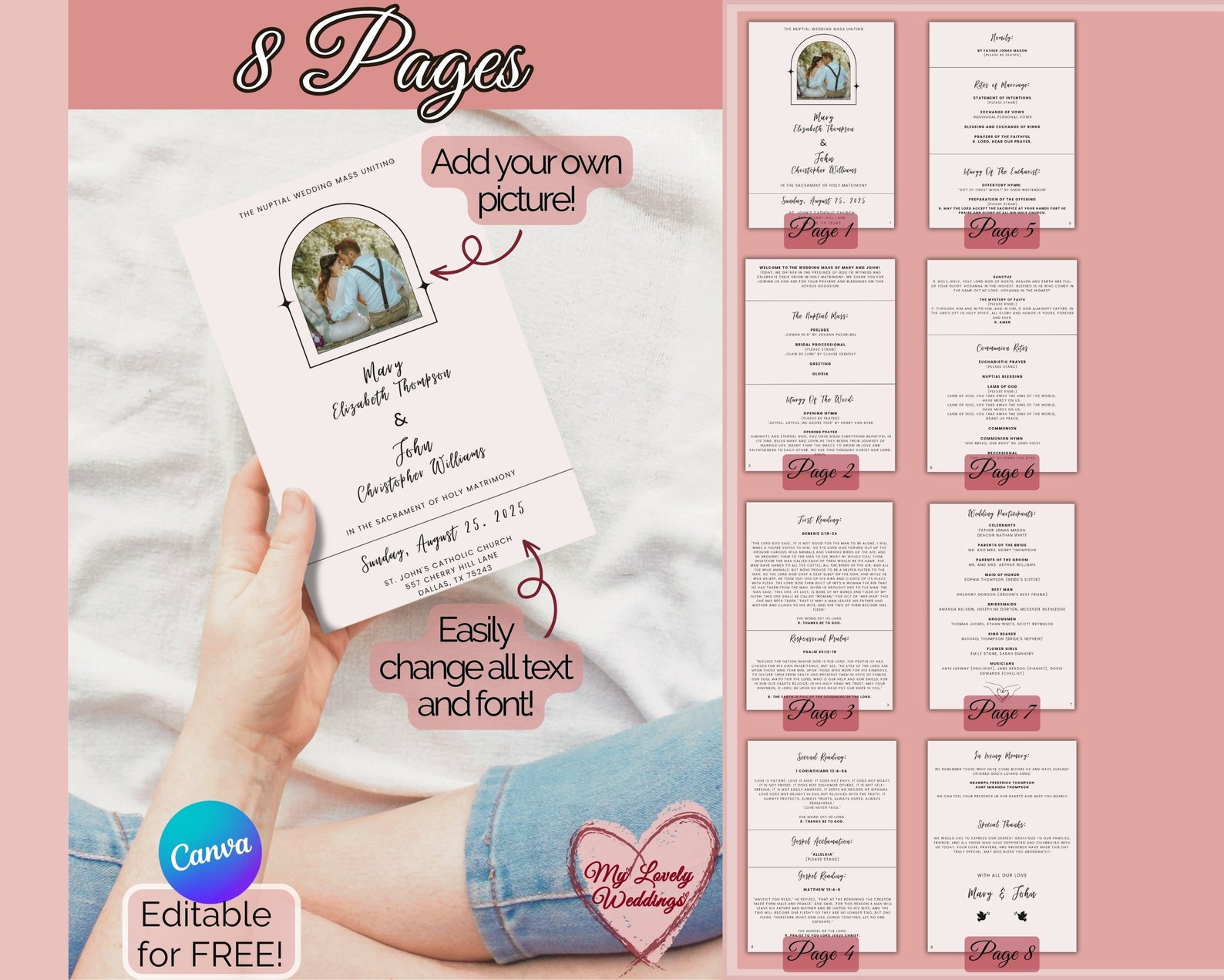 Printable Bifold Catholic Wedding Program Template, Full Mass 8 Pages ...