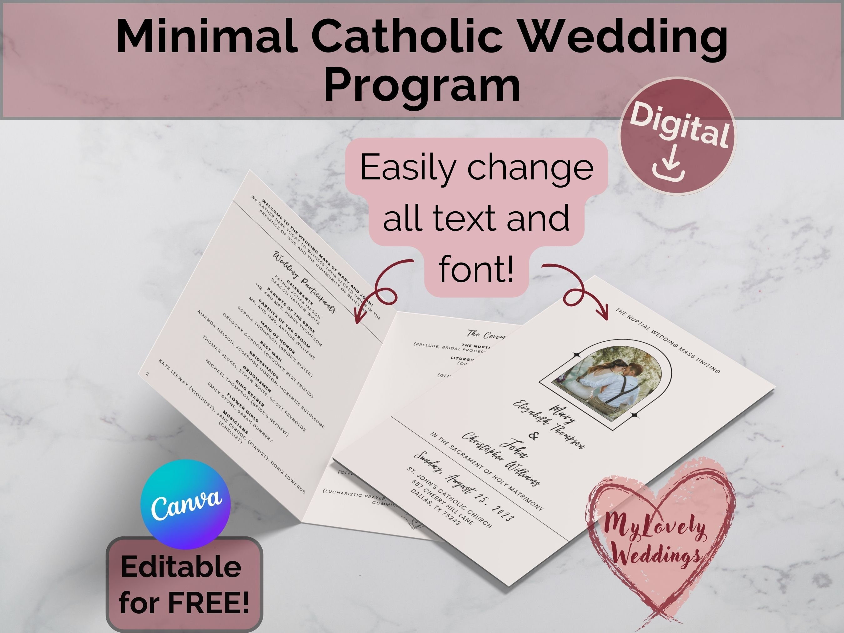 Editable Catholic Wedding Program Template White Bifold Full - Etsy