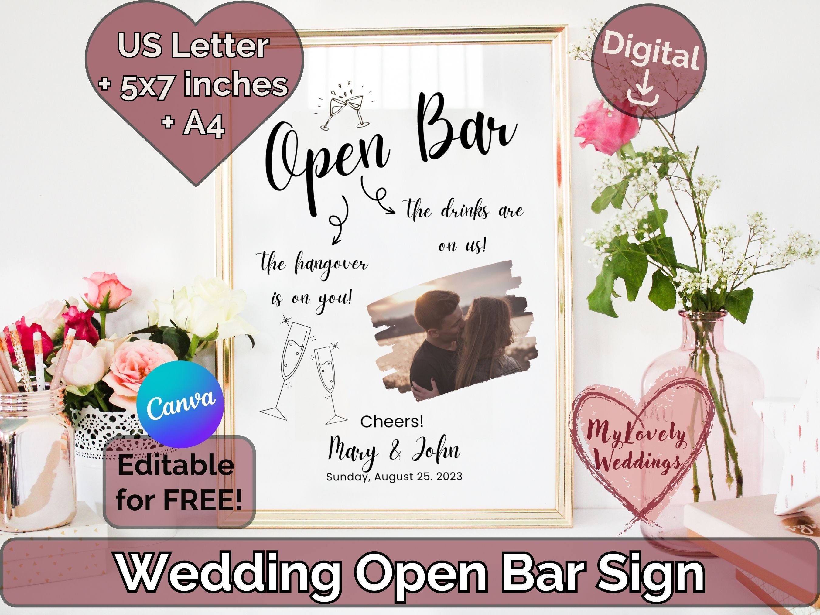 Minimalist Printable Open Bar Sign, Editable Funny Open Bar Sign ...