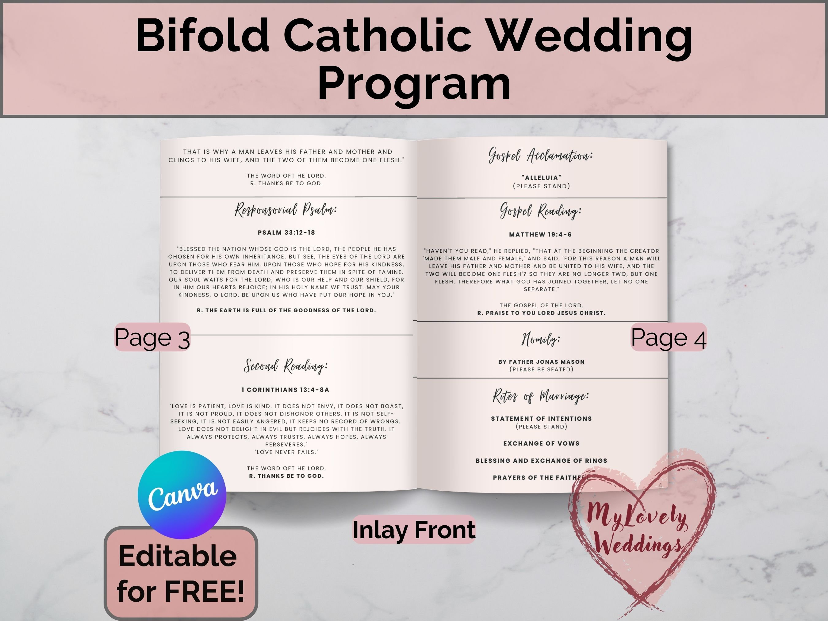 Editable Catholic Wedding Program Template 6 Pages Bifold - Etsy