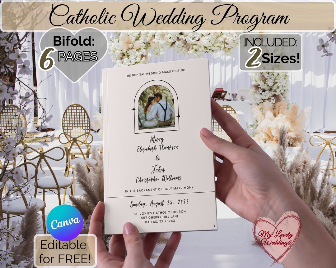 Editable Catholic Wedding Program Template, 6 Pages Bifold Full Mass ...