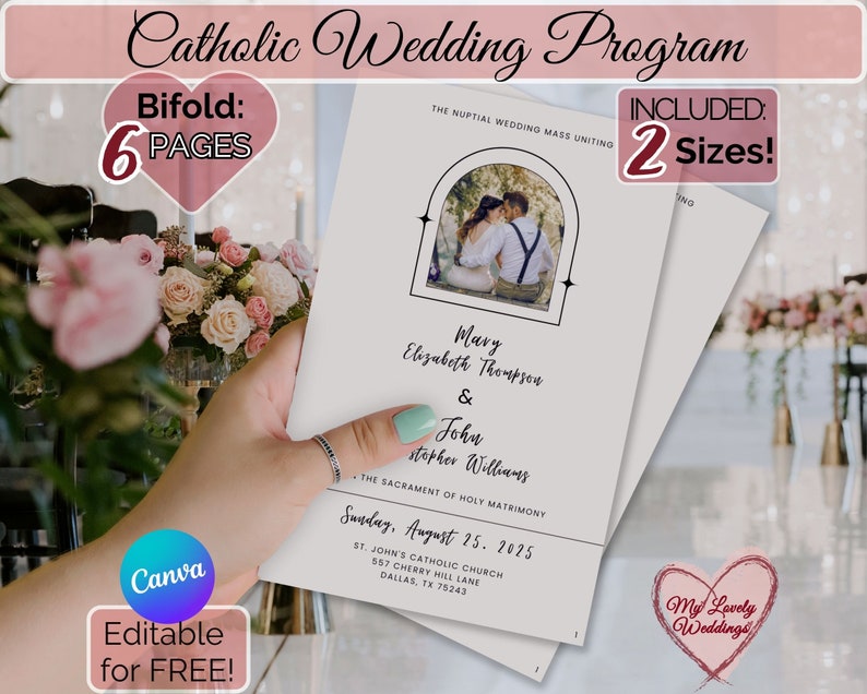 Printable Bifold Catholic Wedding Program Template 6 Pages, Full Mass ...