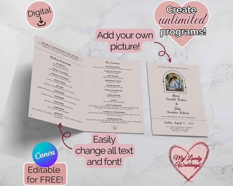 Editable Catholic Wedding Program Template, White Bifold Full Mass ...