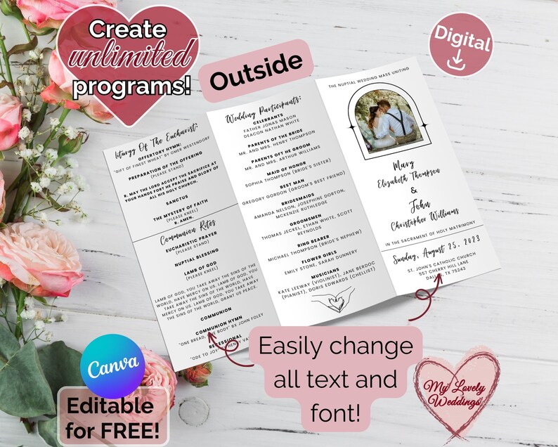 Printable Trifold Catholic Wedding Program Template, White Full Mass ...