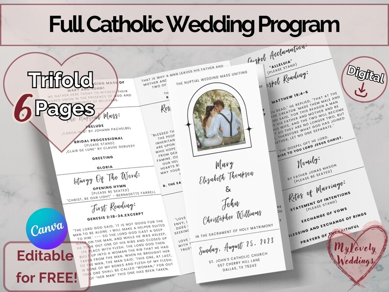 Editable Catholic Wedding Program Template White Trifold Full - Etsy