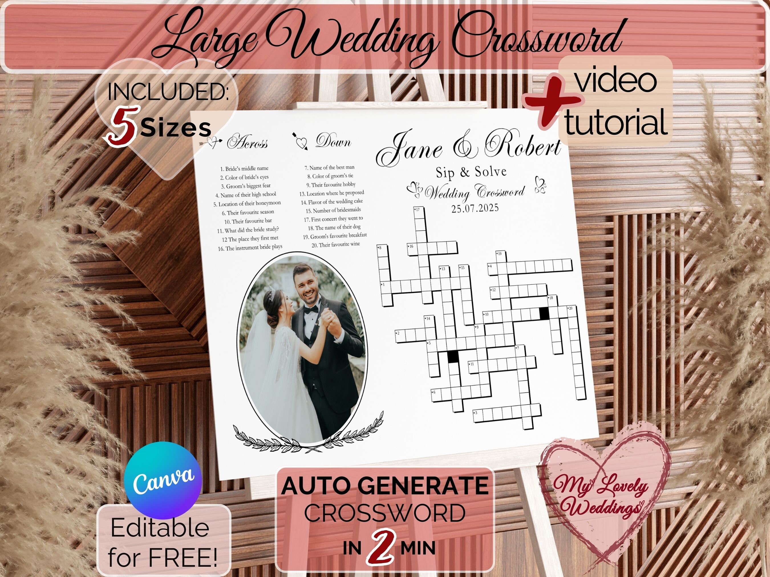 Photo Wedding Crossword Puzzle Canva Template, Wedding Sign Bridal ...