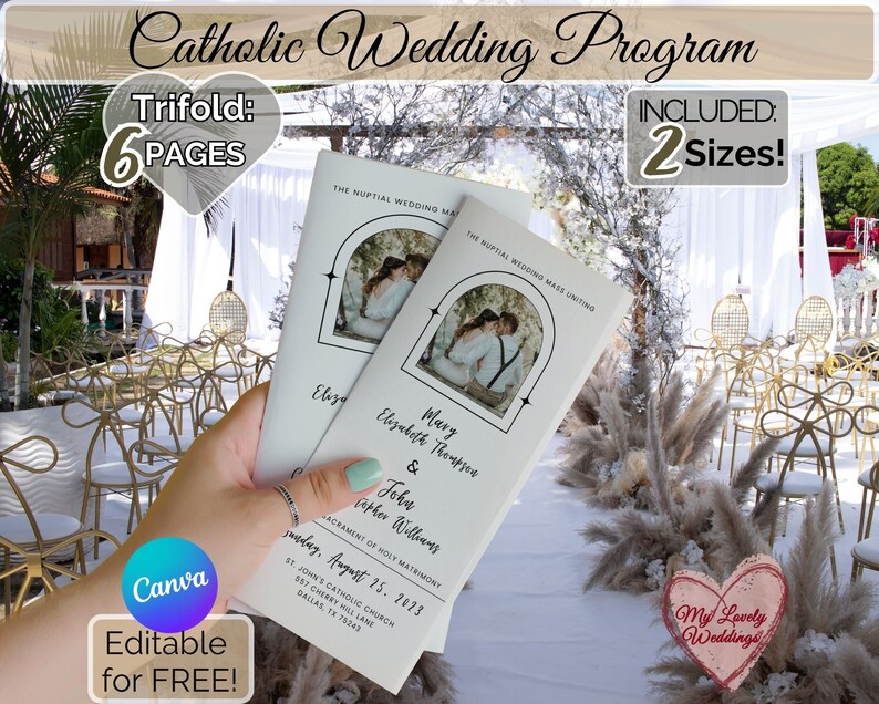 Printable Wedding Program Template, White Trifold Catholic Full Mass ...
