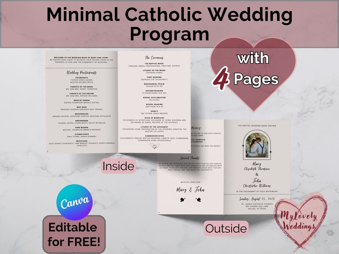 Editable Catholic Wedding Program Template White Bifold Full - Etsy